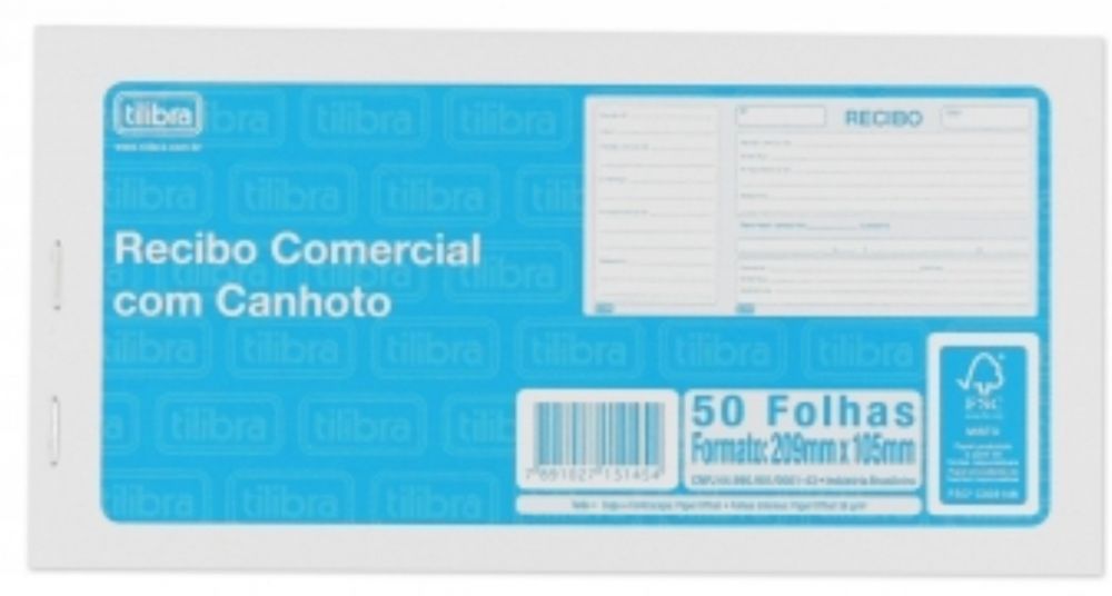 Bloco Recibo Comercial c/ Canhoto 50fls Tilibra – .Zip Papelaria