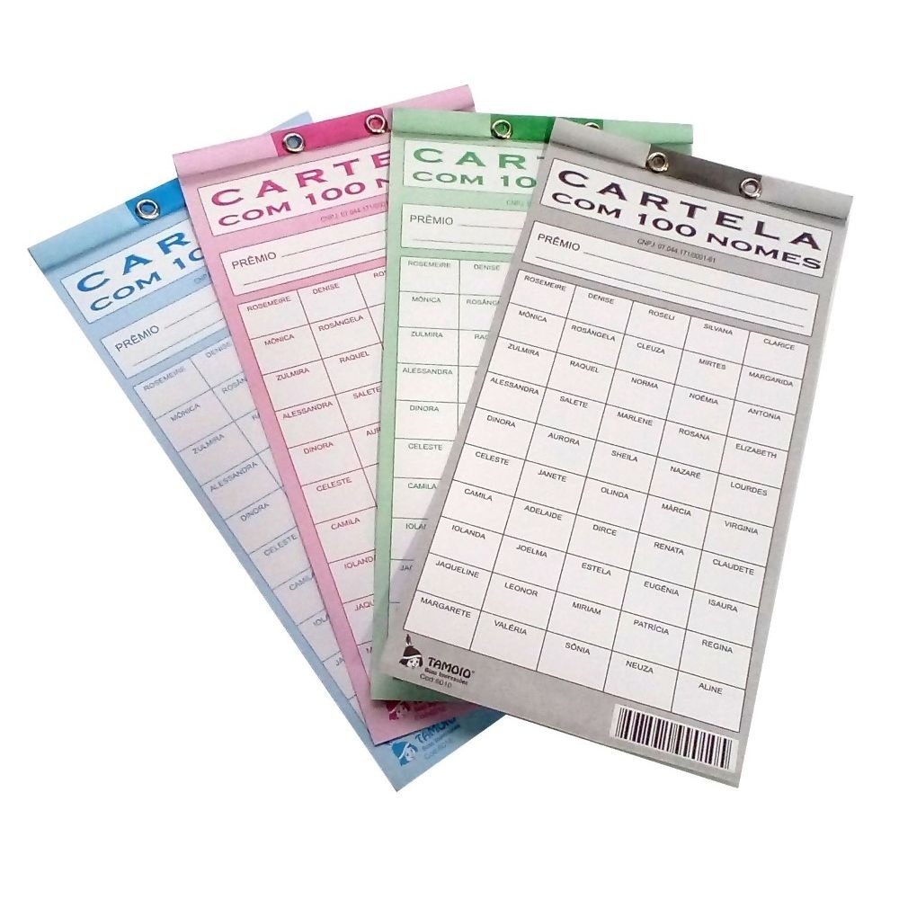 Cartela de Rifa c/ 100 Nomes Tamoio – .Zip Papelaria