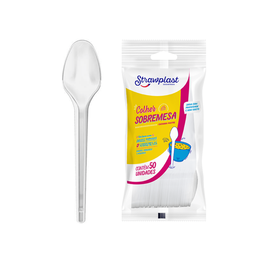 Colher Descartável Sobremesa c/ 50un. Strawplast – .Zip Papelaria